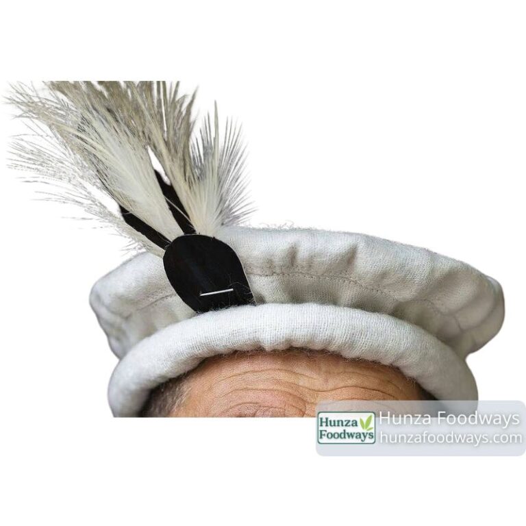Gilgiti Traditional White Cap (Handmade, Woolen Cap with Feathers)